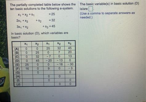 solved the partially completed table below shows the ten