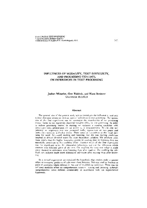 Influences Of Modality Text Difficulty And Processing Control On Inferences In Text Processing