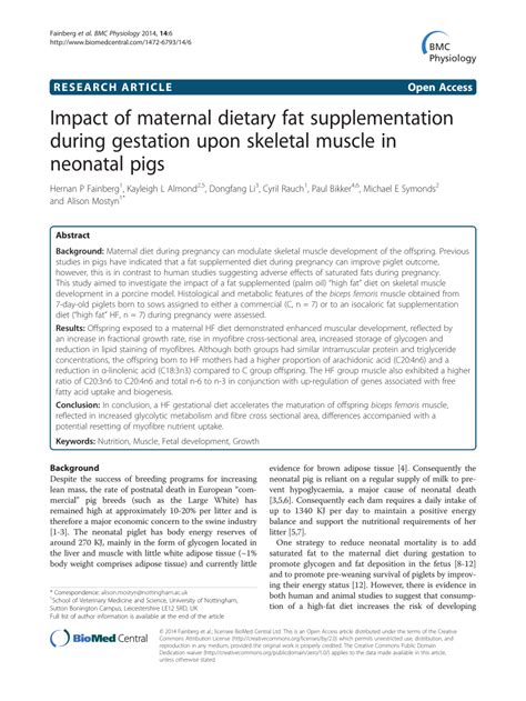 Pdf Impact Of Maternal Dietary Fat Supplementation During Gestation