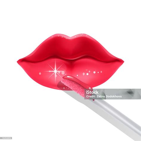 액체 립스틱 현실적인 붉은 입술 브러시 흰색 바탕에 패션 요소 장식 화장품 벡터 Eps 10의 승진을 위한 전단지에 사용할 수 있습니다 0명에 대한 스톡 벡터 아트 및 기타