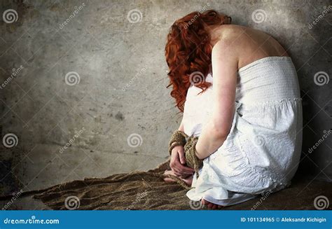 Victim Slave Prosoner Male Hands Tied By Big Rope Royalty Free Stock