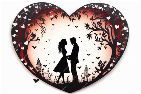 Premium Photo Craft Silhouette Couple Inside Heart Frame With Pattern