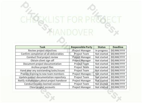 Project Handover Checklist Key Steps For Success Excel Template Free
