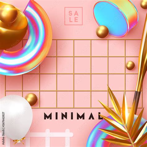 Minimal Design Background With Realistic 3d Objects Of Different Shapes Stock Vector Adobe Stock