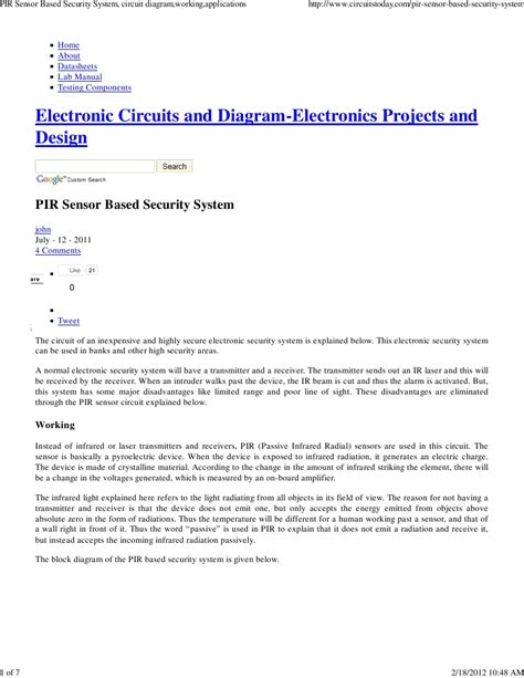 PIR Sensor Based Security System Circuit Diagram Working Applications DocShare Tips