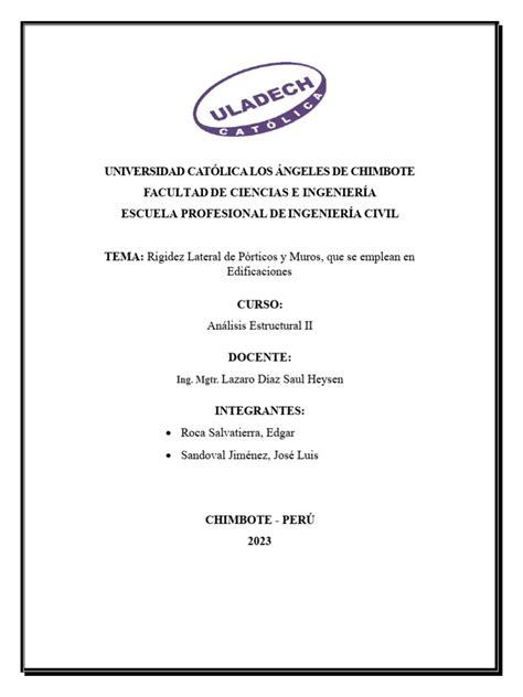 Rigidez Lateral De Pórticos Y Muros Que Se Emplean En Edificaciones Pdf Rigidez Diseño