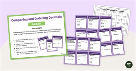 Comparing And Ordering Decimals Activity — Task Cards Teach Starter