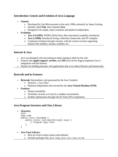 Mca 1 Unit Notes Java Pdf Java Programming Language Computing