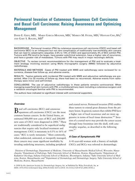 Pdf Perineural Invasion Of Cutaneous Squamous Cell Carcinoma And