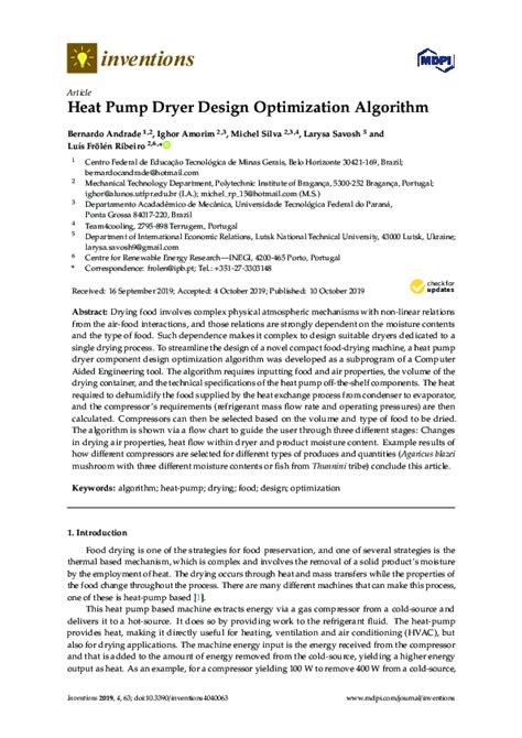 pdf heat pump dryer design optimization algorithm