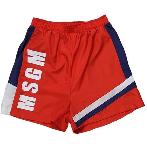 Red Nylon Shorts With Blue And White Stripe