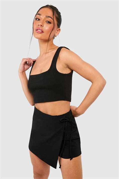 Petite Wrap Tie Skort Boohoo Uk