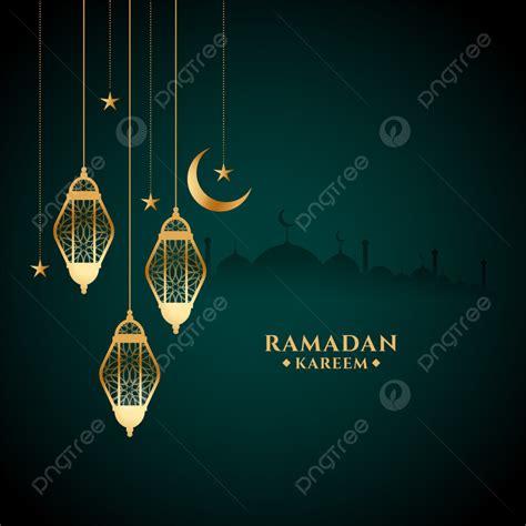 การ์ดเทศกาล Eid Ramadan Kareem พร้อมการออกแบบโคมไฟสีทอง เทมเพลตดาวน์