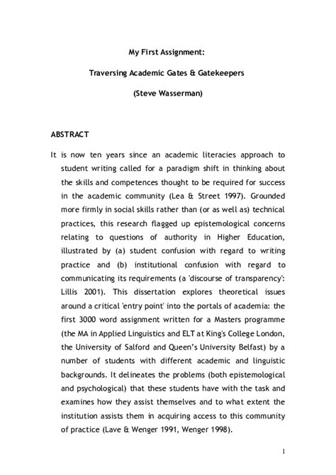 Doc My First Assignment Traversing Academic Gates And Gatekeepers