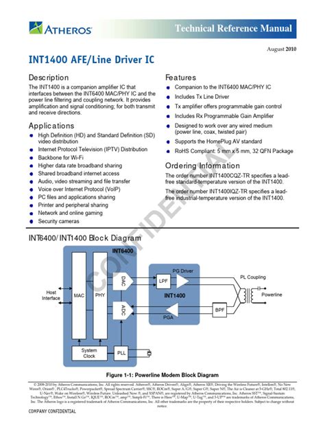int1400 afe line driver ic technical reference manual trm pdf