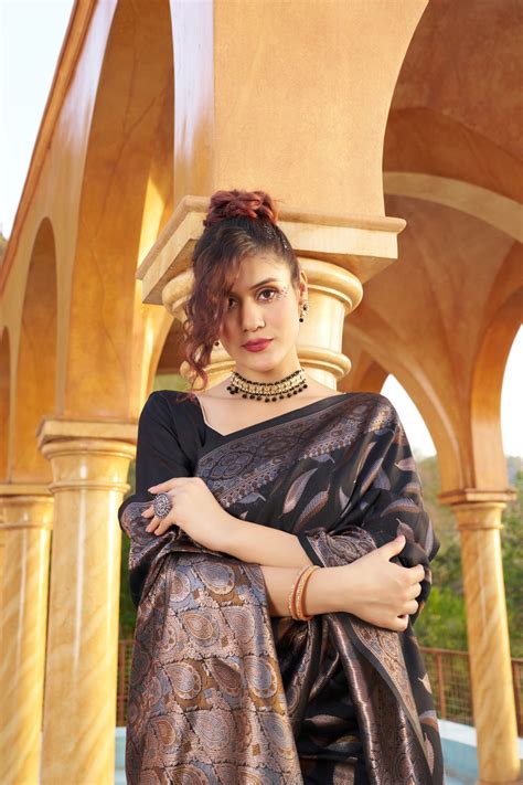 Black Color Kanjivaram Silk Saree With Zari Weaving Work