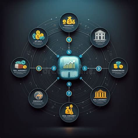 Circular Infographic Featuring Interconnected Nodes Around A Central Square With A Stock
