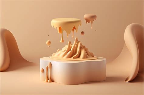 Premium AI Image Nude Beige Liquid Flow Background Podium
