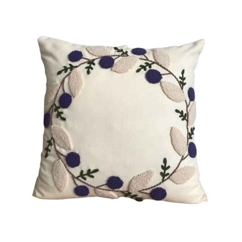 Punch Needle Cushion Cover Embroidered Mystery With Leaf Design