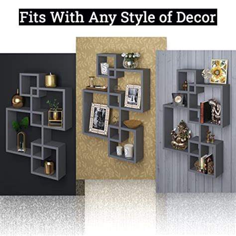Greenco Gray Floating Cube Shelves Intersecting Wall Mounted Shelves Wall Decor Square