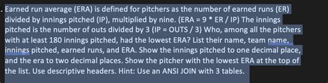 earned run average era is defined for pitchers as
