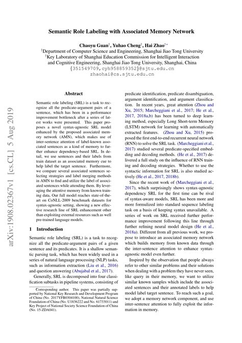 Pdf Semantic Role Labeling With Associated Memory Network
