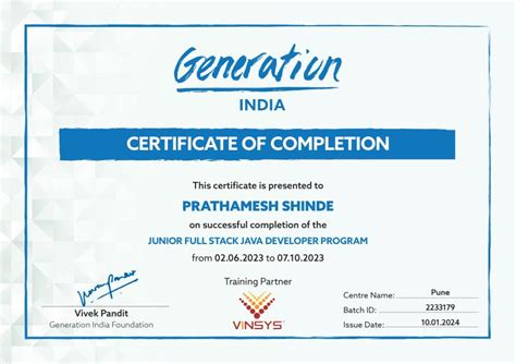 Prathamesh Shinde On Linkedin Generationindia Vinsys Javafullstack Certified