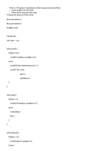 Write A C Program To Implement A Stack Using Array And Perform