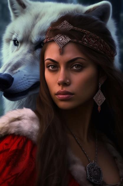 Premium Ai Image A Woman With A Wolf On Her Head