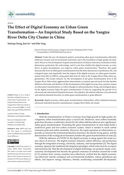 (PDF) The Effect of Digital Economy on Urban Green Transformation—An Empirical Study Based on ...