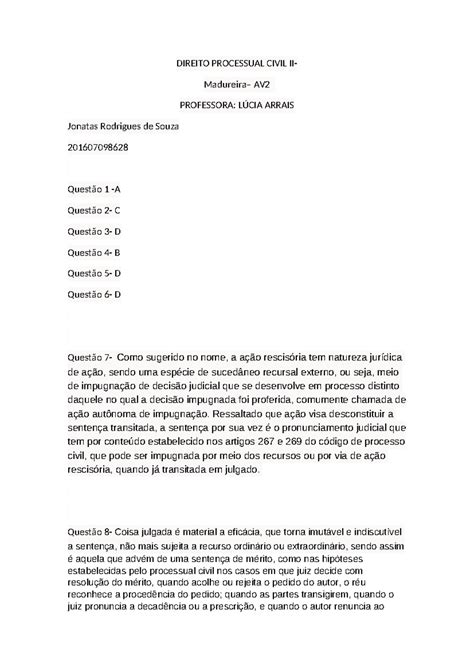 Direito Processual Civil Ii Av 2 Direito Processual Civil Ii
