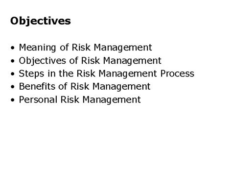 Lecture No 5 Introduction To Risk Management Objectives