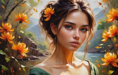 Wallpaper Girl Flowers Portrait For Mobile And Desktop Section ии