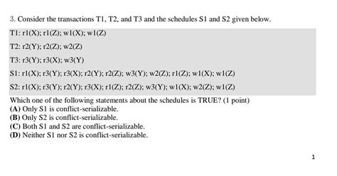 Solved 3 Consider The Transactions T1 T2 And T3 And The