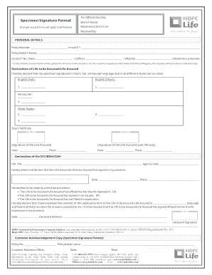 Specimen Signature Form Hdfc Life Fill And Sign Printable Template Online