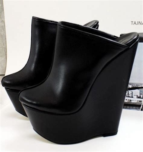 Peep Toe Black High Heel Wedge Mules Artofit