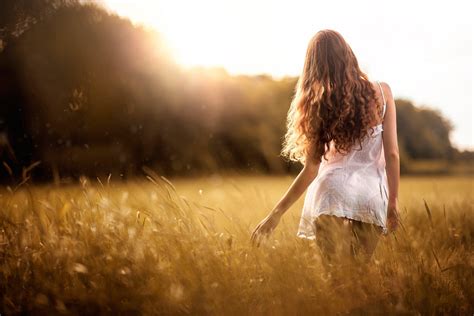 Wallpaper Sunlight Women Outdoors Redhead Model Depth Of Field Sunset Long Hair Nature