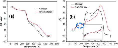 A Tga And B Dsc Thermographs Of Chitosan Black Trace And