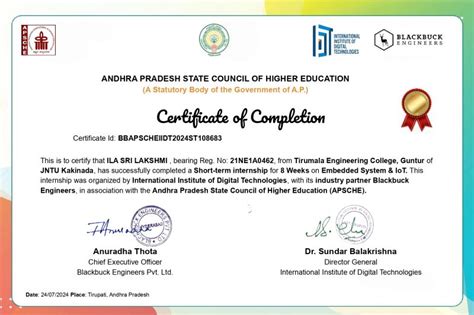 Sri Lakshmi Ila On Linkedin Embeddedsystems Iot Certification