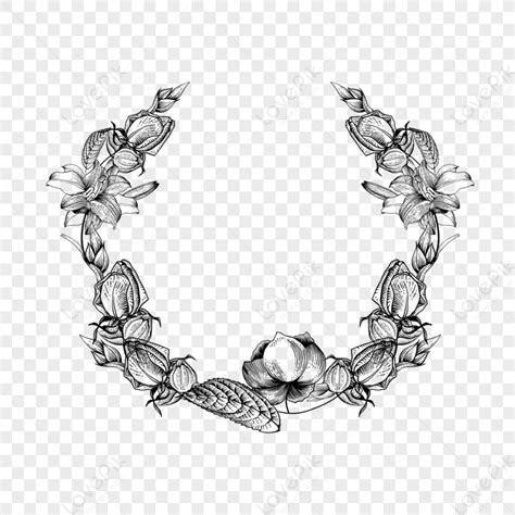 흑인과 백인 라인 원고 꽃 일러스트 잎 테두리꽃들초안 Png 일러스트 무료 다운로드 Lovepik