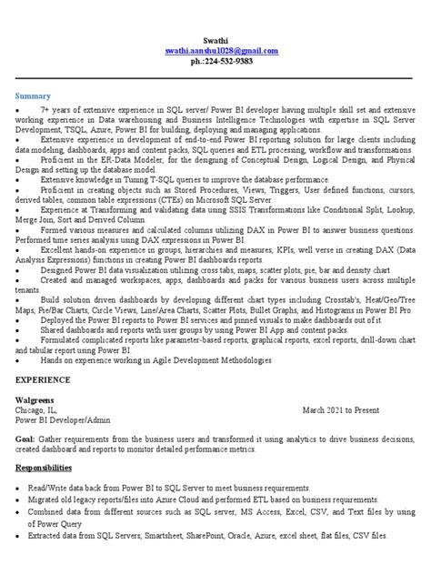 swathipbi resume pdf microsoft sql server databases