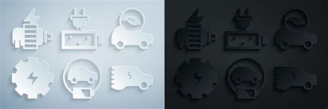 전기 자동차 에코 기어 및 번개 배터리 충전 및 모터 아이콘을 설정합니다 벡터 3차원 형태에 대한 스톡 벡터 아트 및 기타 이미지 3차원 형태 개념 검은색 Istock