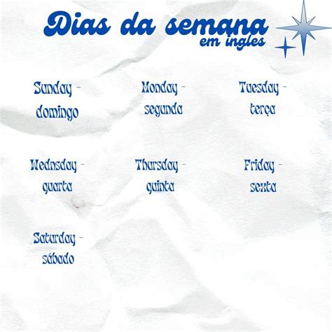 Dias Da Semana Em Inglês📆