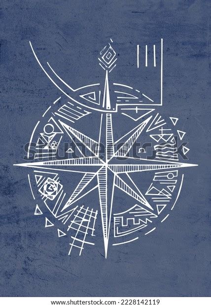 Hand Drawn Illustration Drawing Compass Voc Stock Illustration