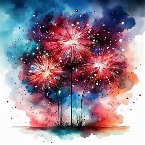 Premium Photo Watercolor Illustration Of A Fireworks Dynamic Bursts