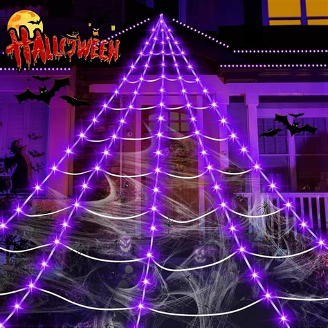 Spider Web Halloween Decoration Outdoor Lights 250 Purple LED 23x18 FT