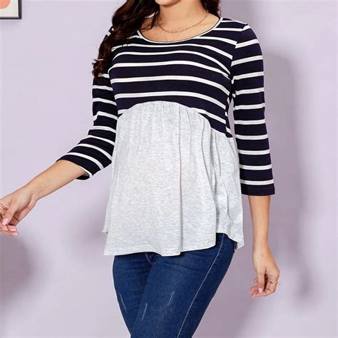 Badu Bg Модна свободна пола за бременни жени пролет и есен широка горна тениска с кръгло