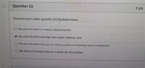 Solved Question The Economic Order Quantity Eoq Chegg
