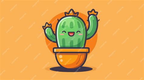 Premium Photo Chibi Emote Of A Cute Cactus Waving And Smiling Flat Design