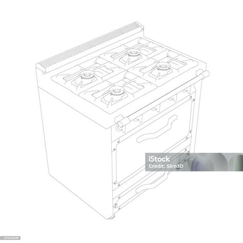 在白色背景上隔離的黑線煤氣爐的輪廓等軸測視圖向量插圖向量圖形及更多一個物體圖片 一個物體 住宅廚房 住宅房間 Istock